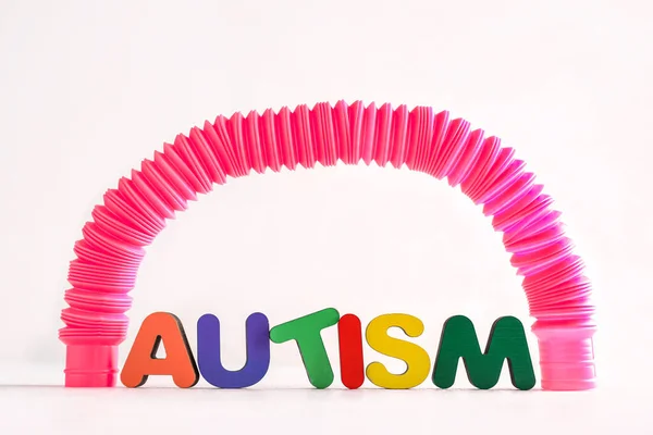 Word Autism Paper Awareness Ribbon Light Blue Background — Stock Photo ...