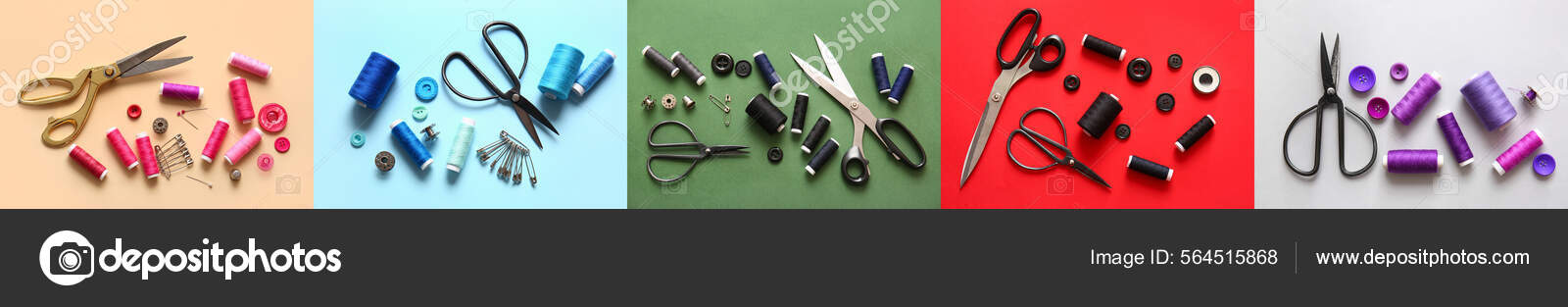 Collage Threads Tailoring Supplies Color Background Top View Stock ...