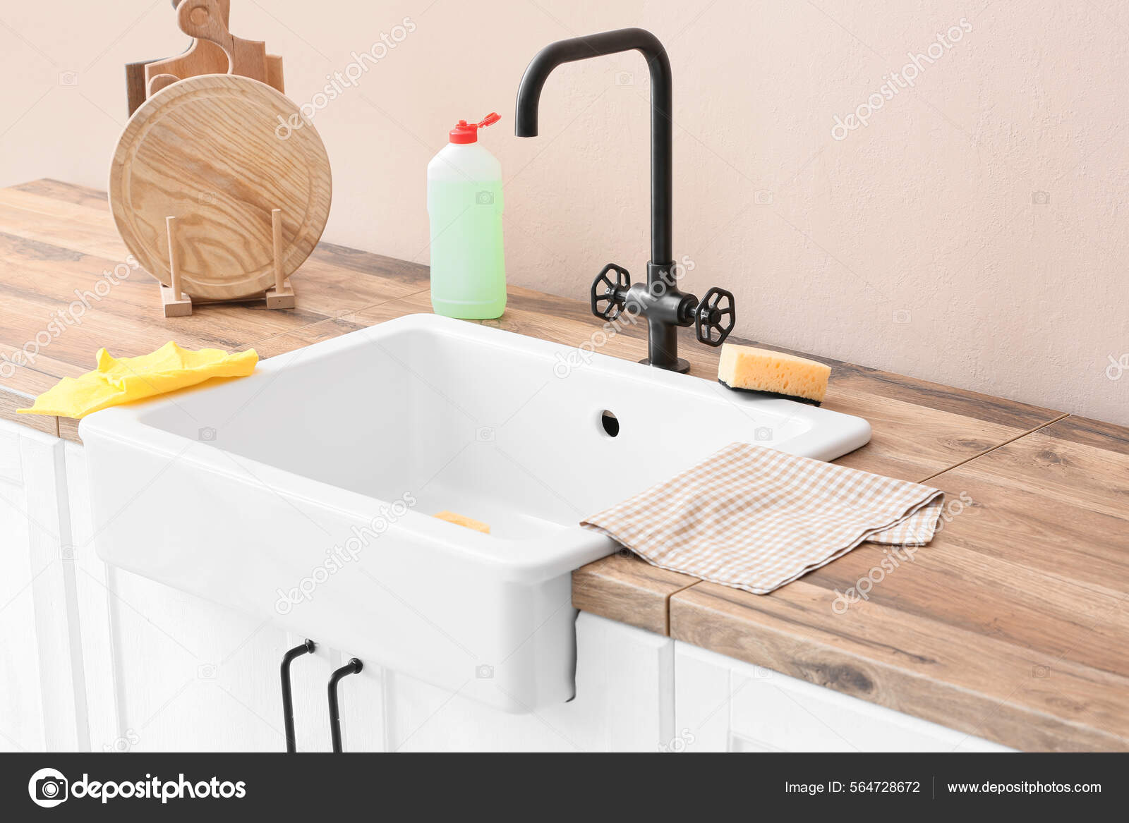 Cleaning Sponges Detergent Ceramic Sink — Stock Photo © serezniy #564728672