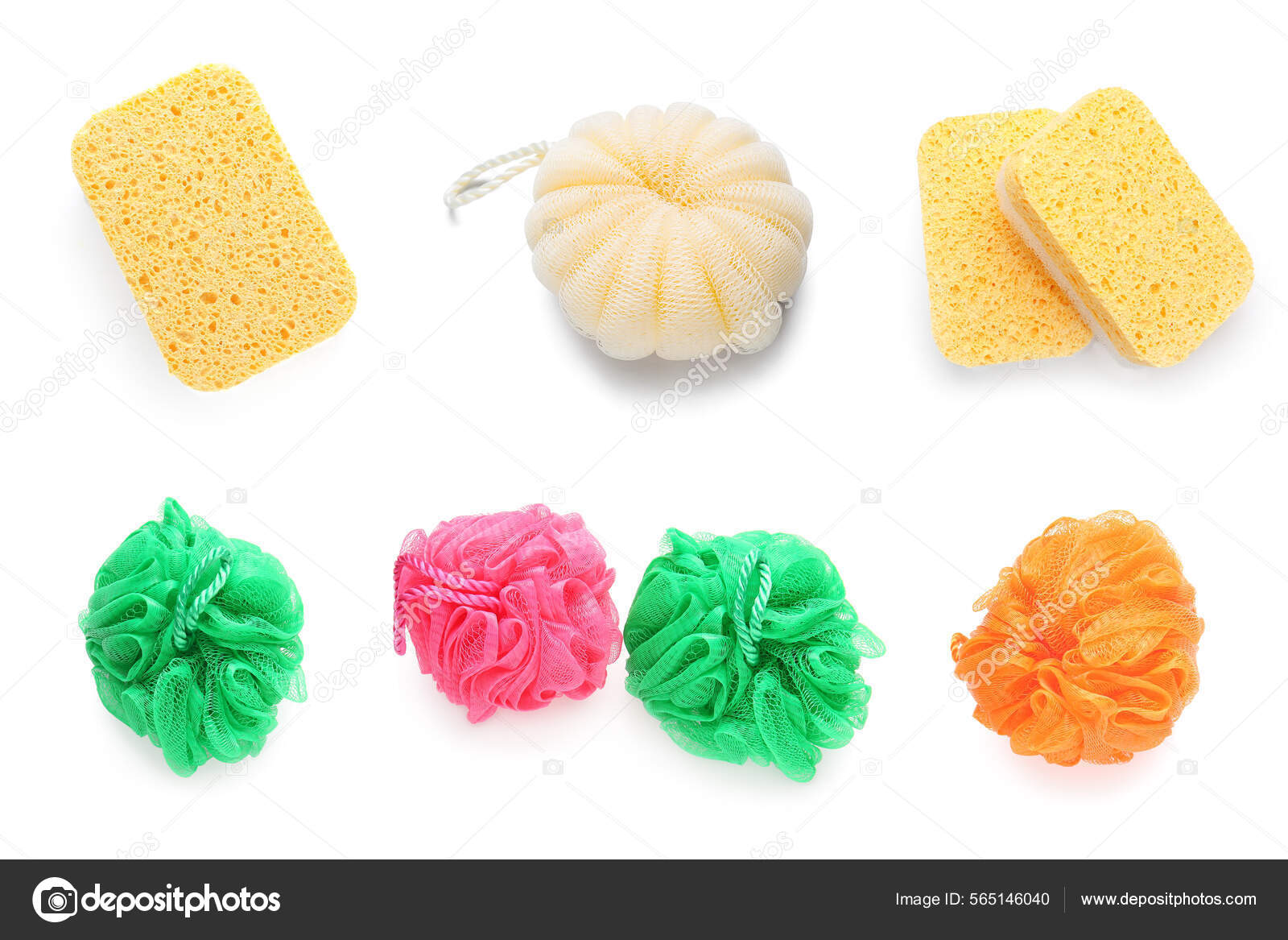 Set Different Bath Sponges Isolated White Top View — Stock Photo ...