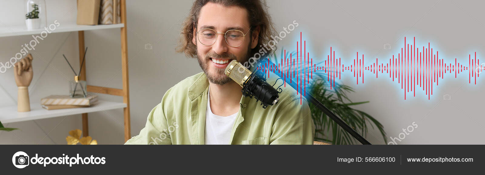 Young Blogger Modern Microphone Home Stock Photo by ©serezniy 566606100