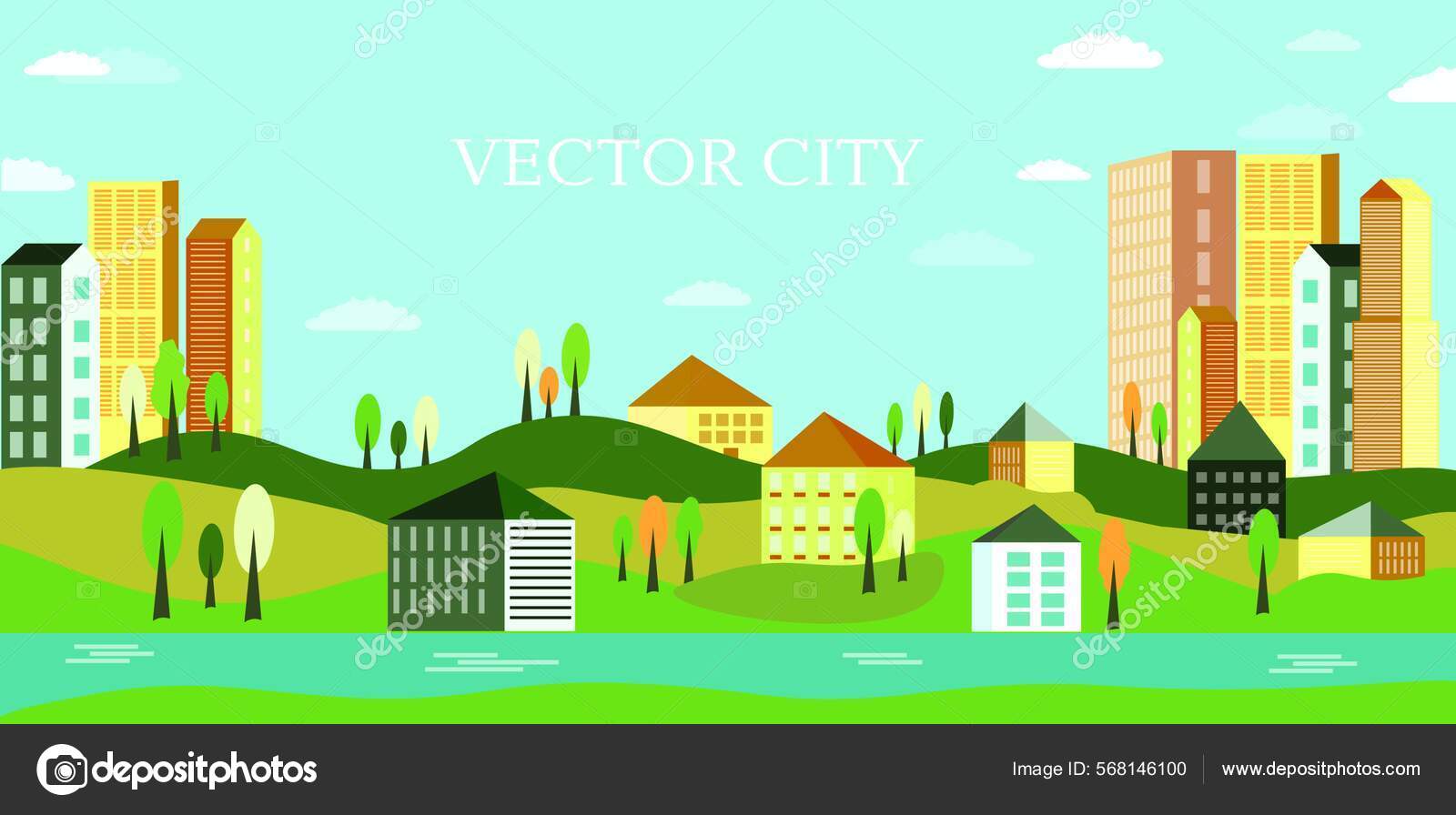View Modern City Buildings River Stock Vector Image by ©serezniy #568146100