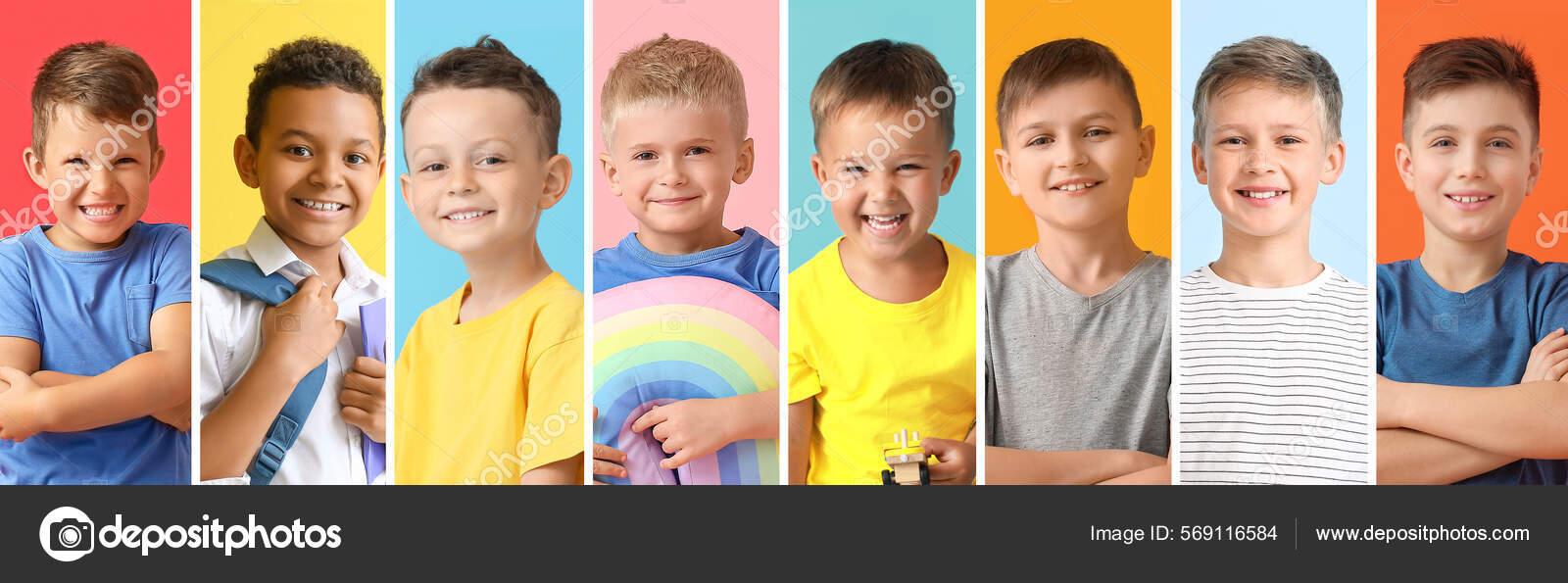 Collage Many Smiling Little Boys — Stock Photo © serezniy #569116584