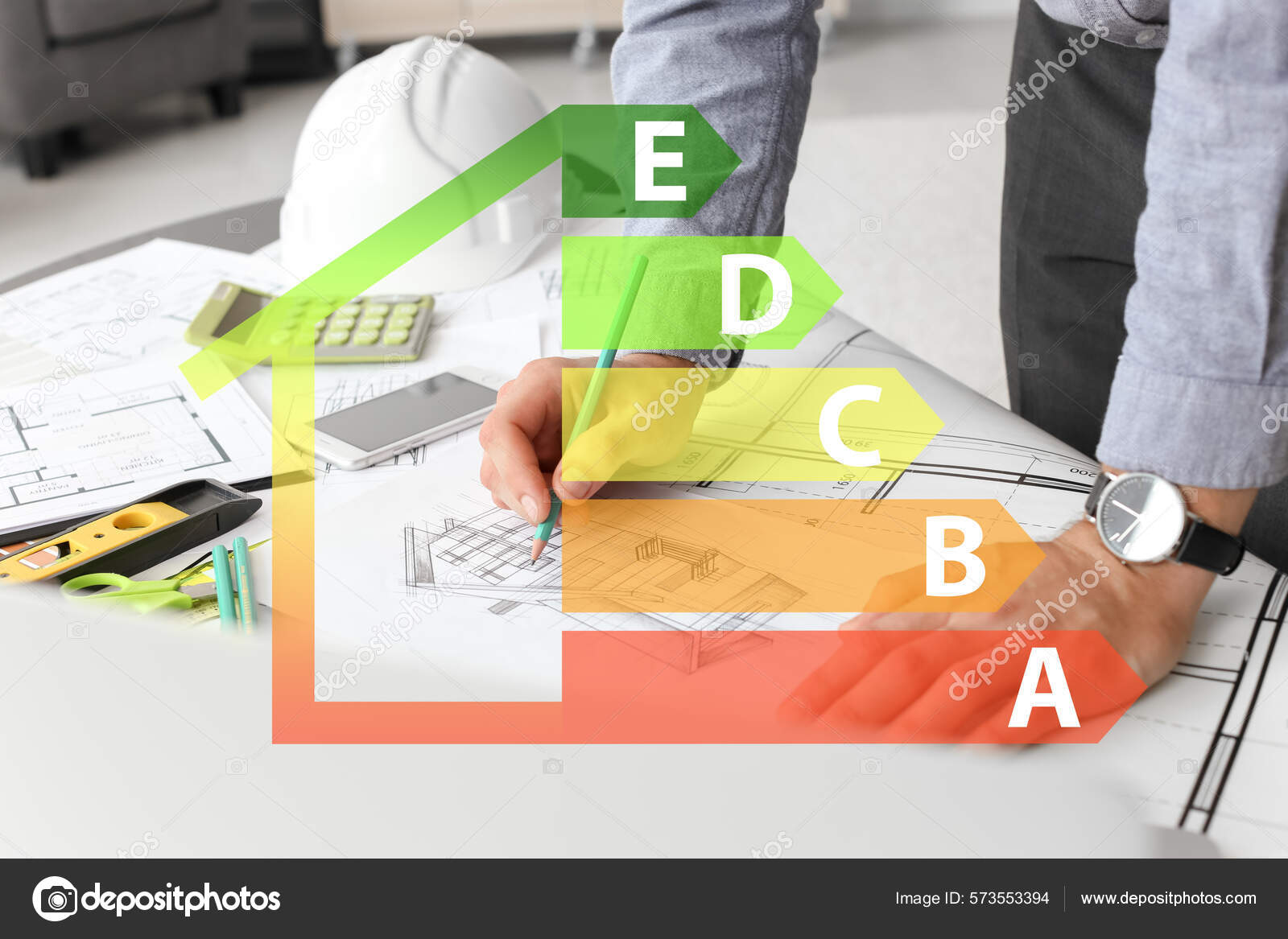 Architect Working Project Building Office Concept Energy Efficiency ...
