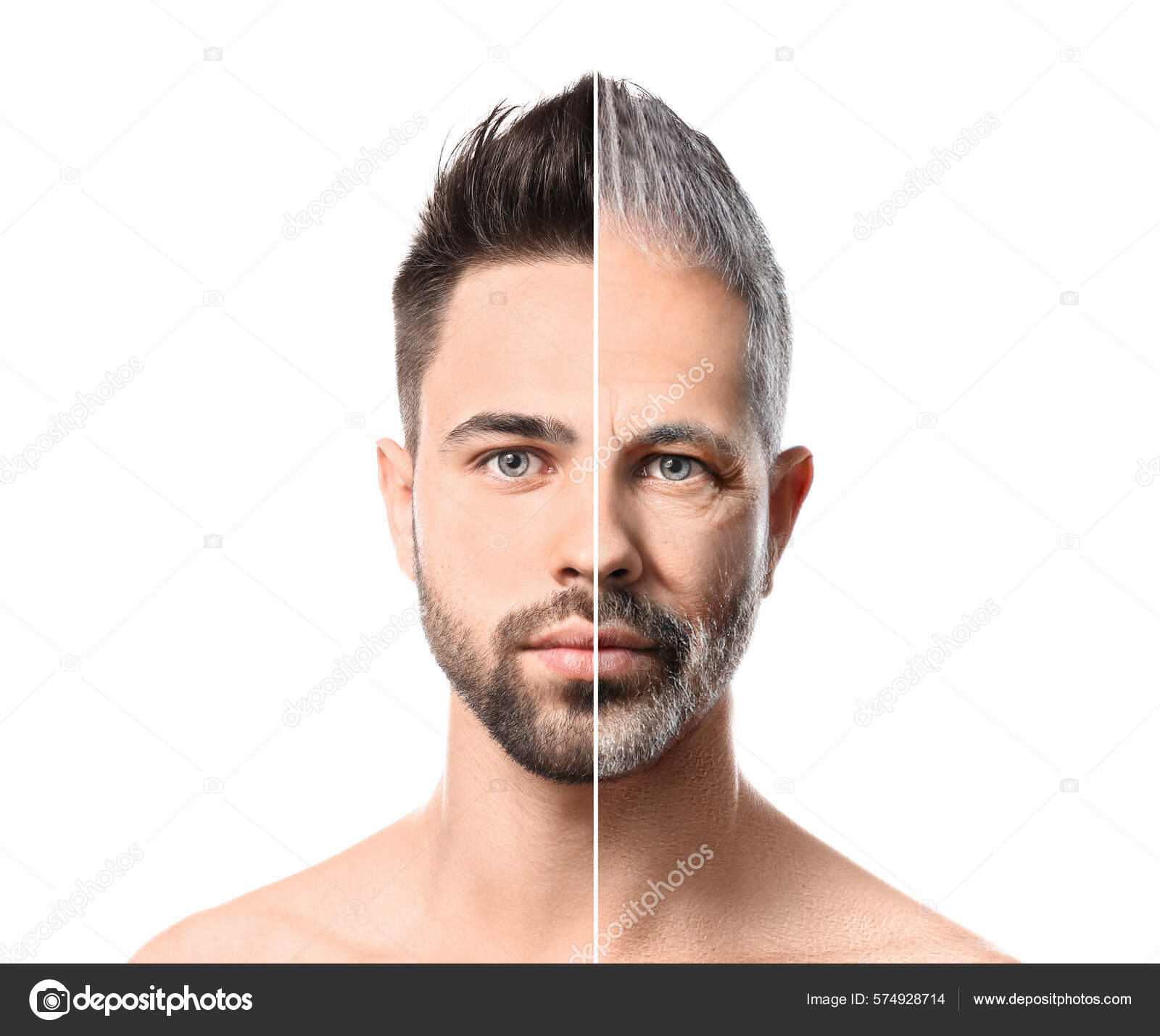 Comparison Portrait Man White Background Process Aging Stock Photo by ...