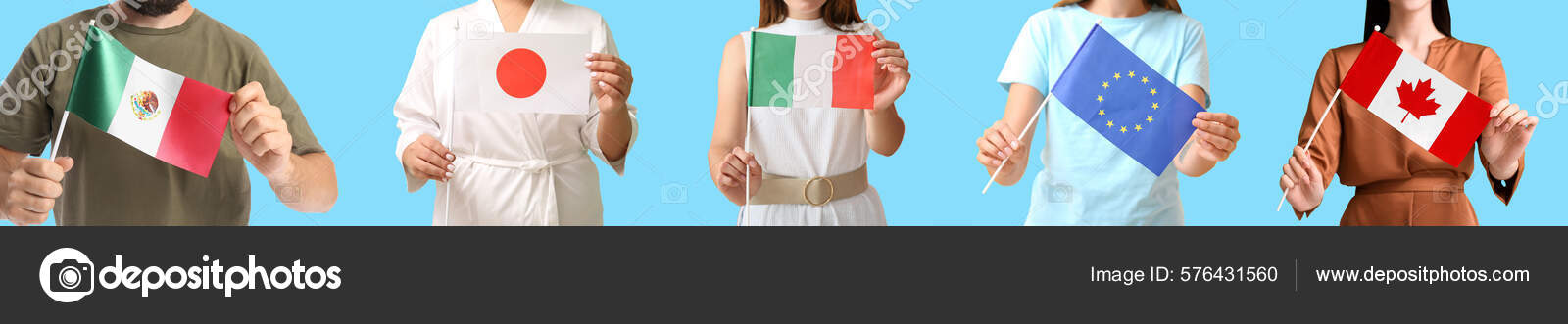 People Flags Different Countries Light Blue Background — Stock Photo ...