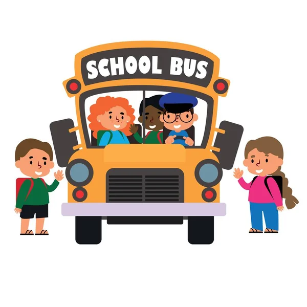 Yellow School Bus Driver Little Children White Background Stock Vector ...