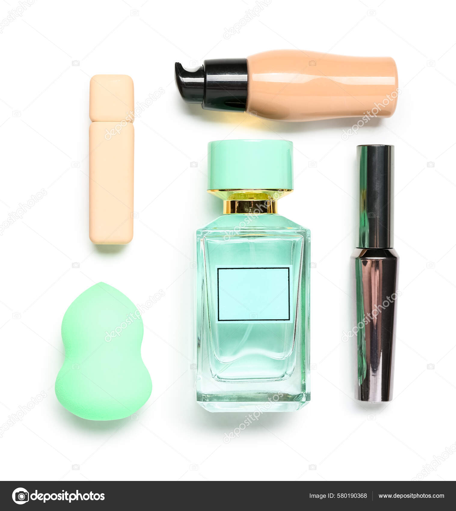 Set Different Cosmetics Makeup Sponge White Background Stock Photo by ...