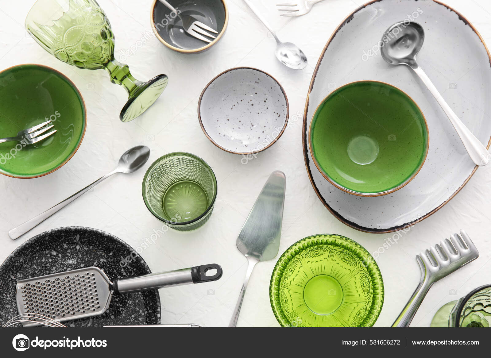 Kitchen Utensils Dinnerware Light Background — Stock Photo © serezniy ...