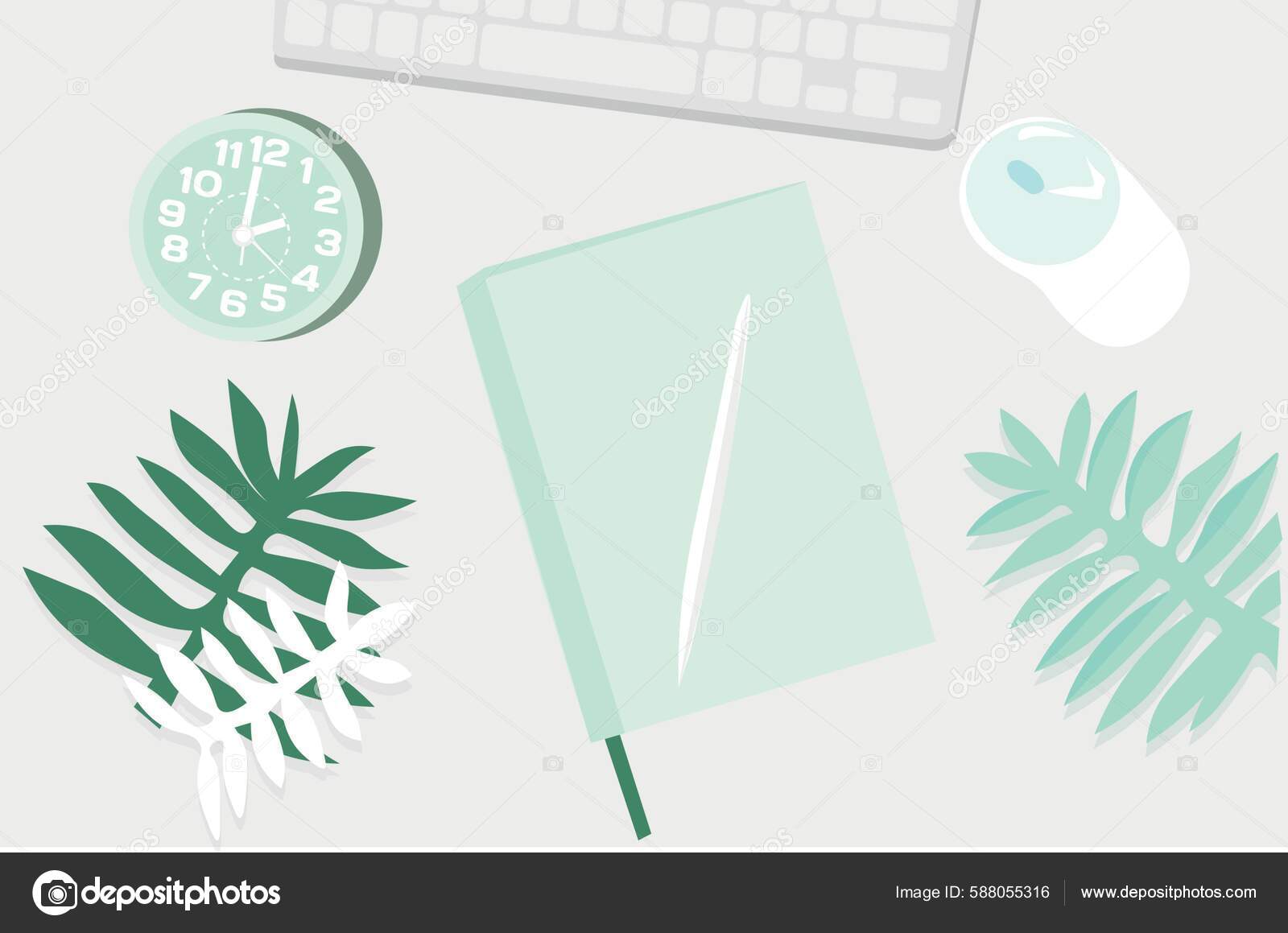 Notebook Pen Alarm Clock Computer Keyboard Mouse Light Background Stock ...