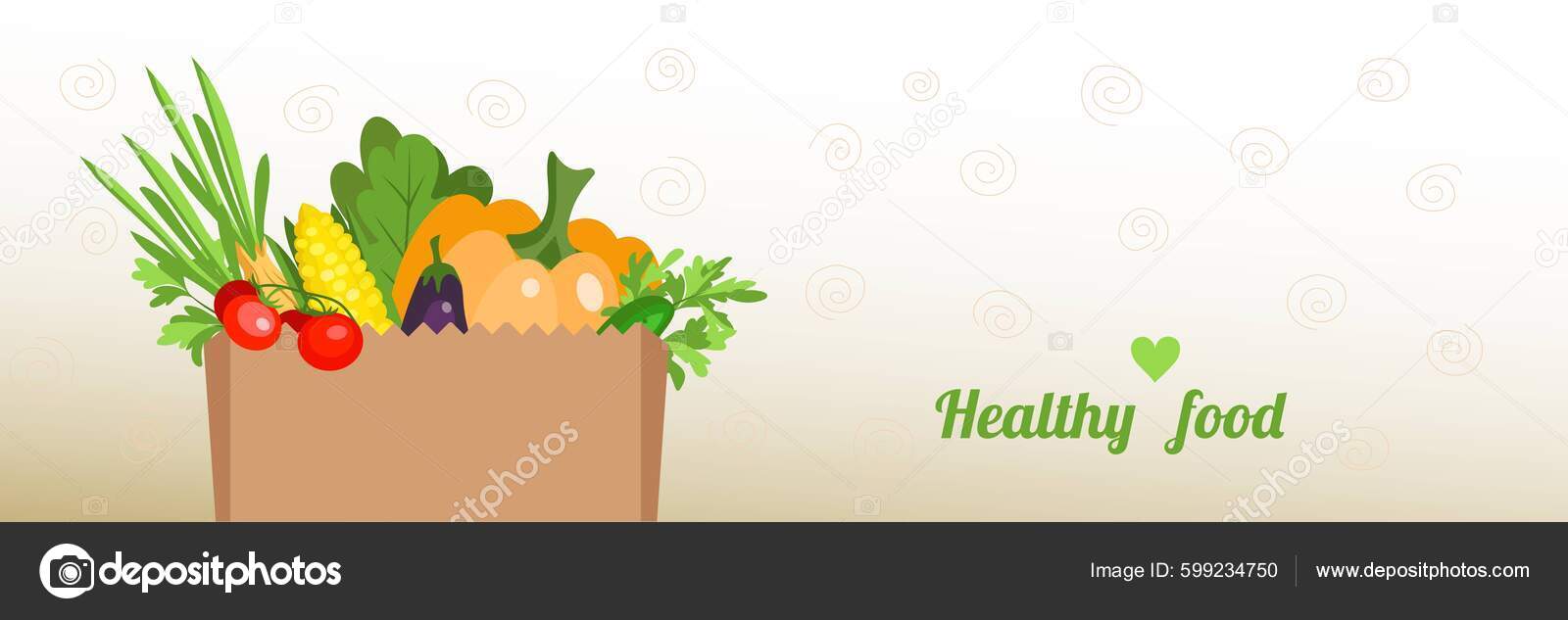 Bag Different Vegetables Text Healthy Food Light Background Stock ...