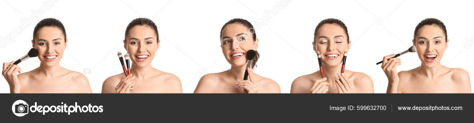 Set Beautiful Young Woman Makeup Brushes White Background — Stock Photo ...