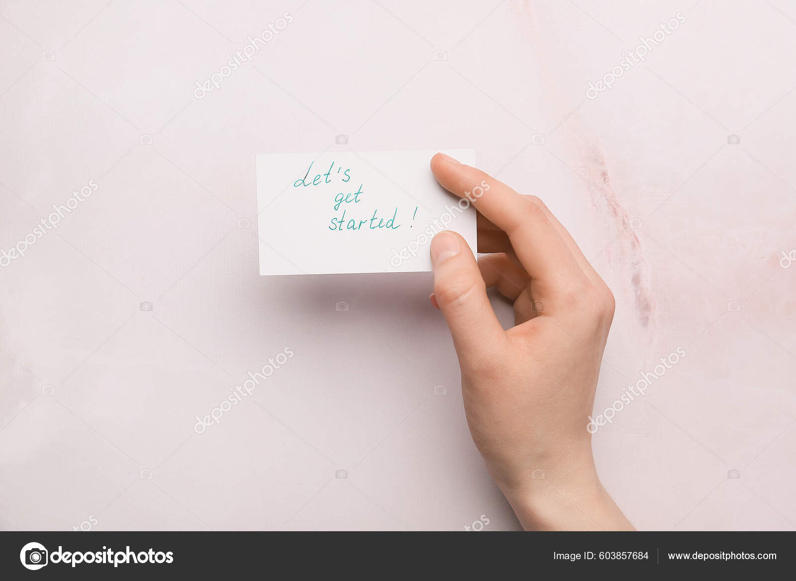Paper Sheet Text Let's Get Started Female Hand Light Background Stock ...
