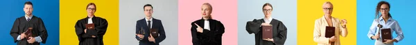 Set of different judges and lawyers on color background - Stock Image ...