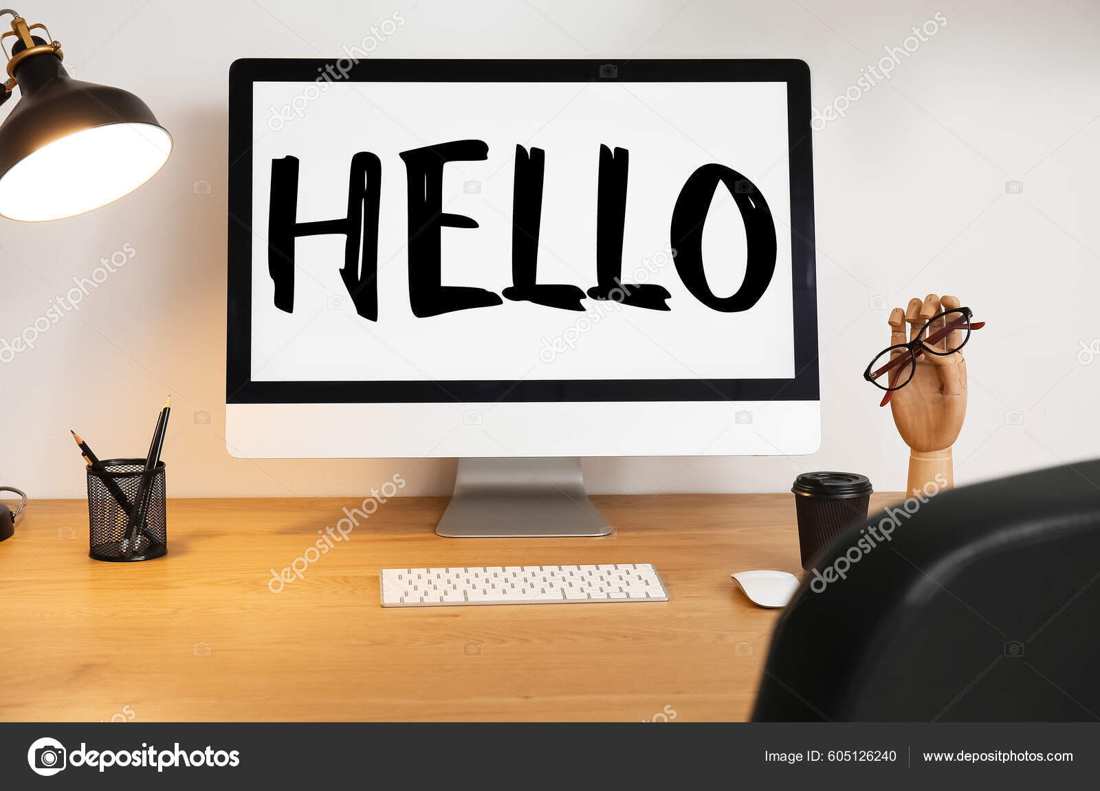 Modern Computer Word Hello Screen Workplace Stock Photo by ©serezniy ...