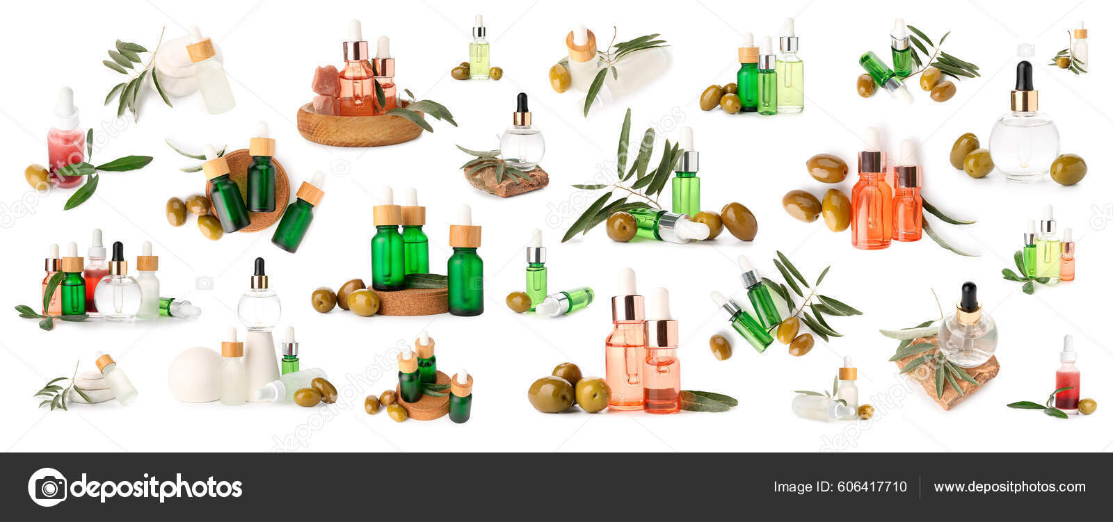 Set Different Cosmetics Olive Oil Extract Isolated White — Stock Photo ...