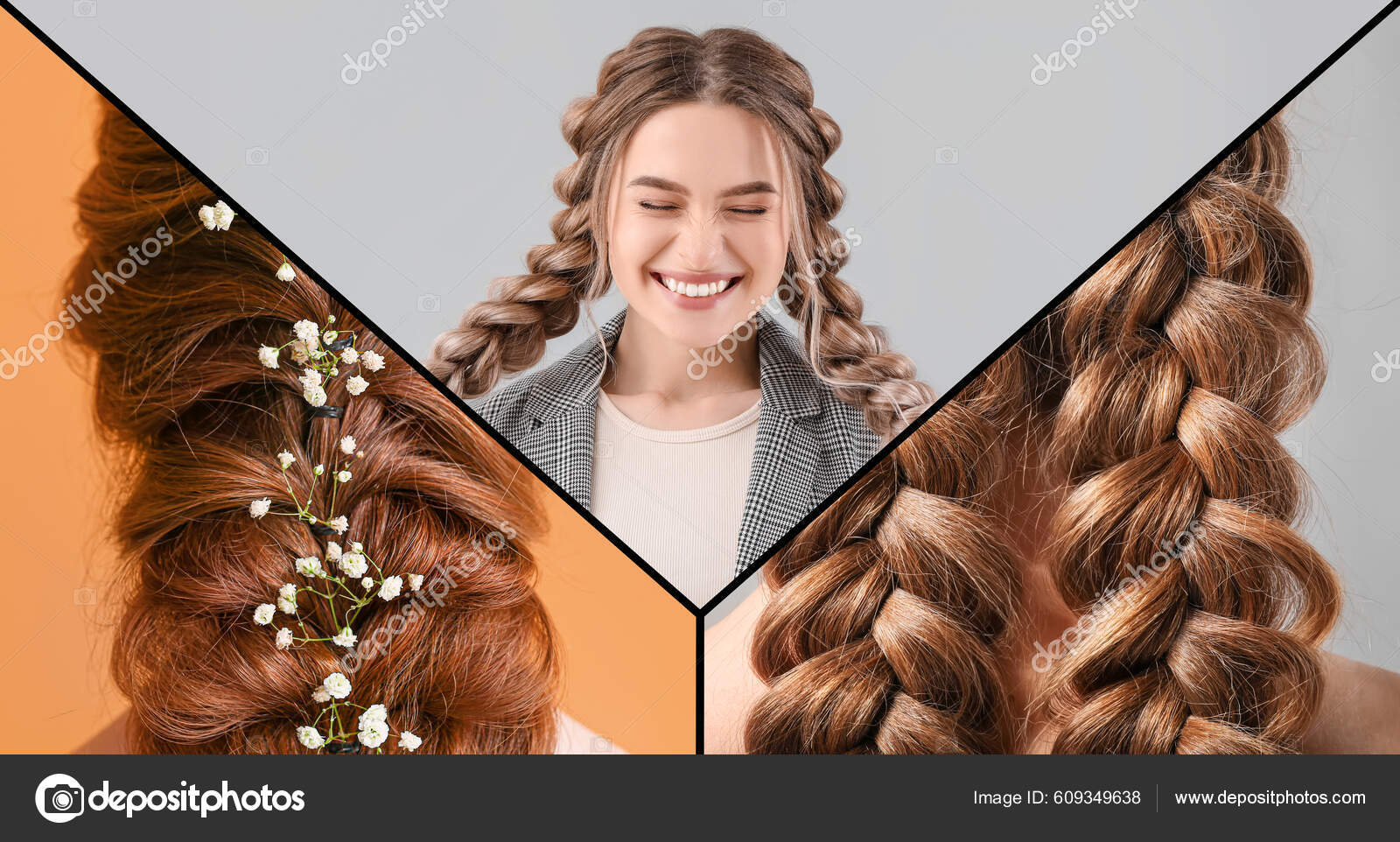 Collage Beautiful Young Woman Braided Hair — Stock Photo © serezniy ...