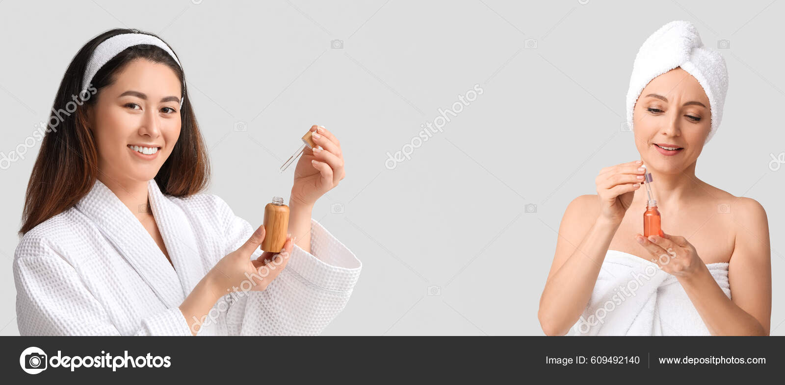 Women Using Cosmetic Serum Light Background Space Text — Stock Photo ...
