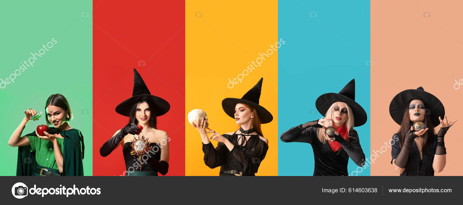 Collage Young Witches Colorful Background — Stock Photo © serezniy ...