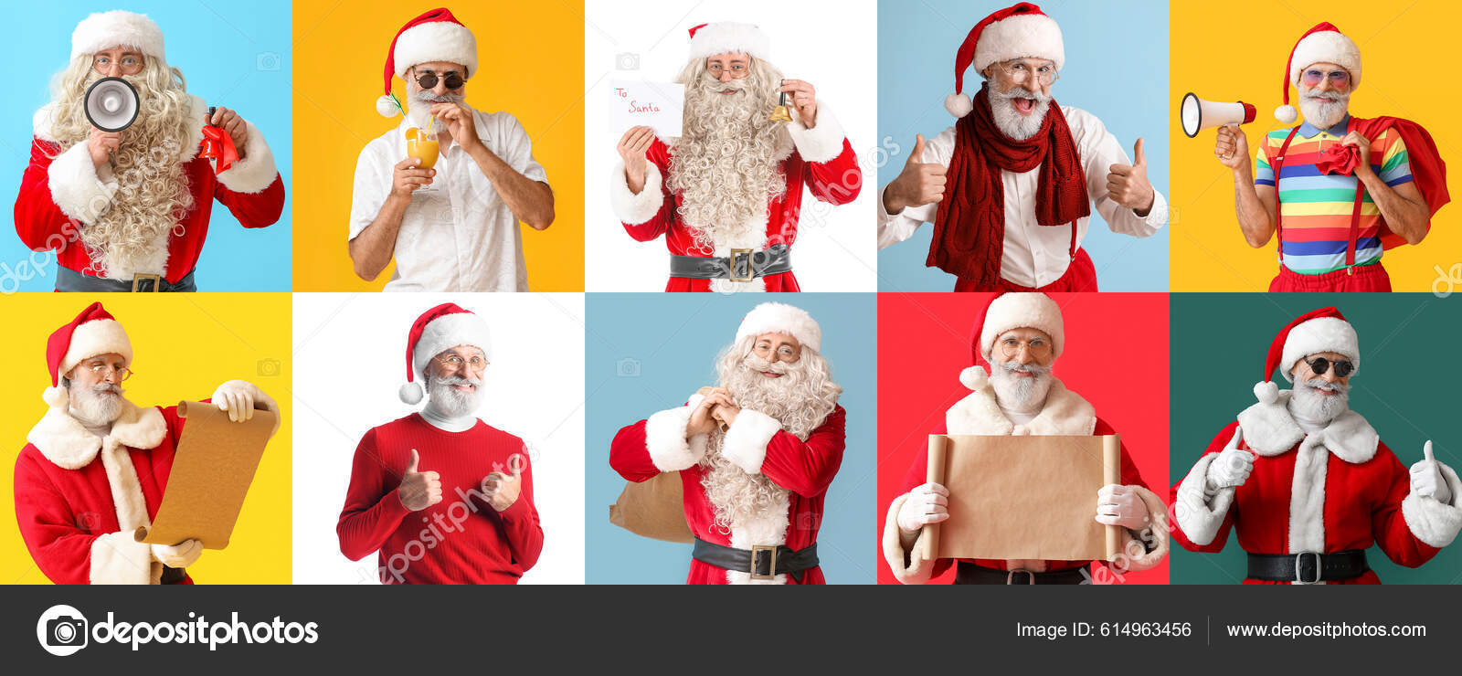 Collage Santa Clauses Color Background Stock Photo by ©serezniy 614963456