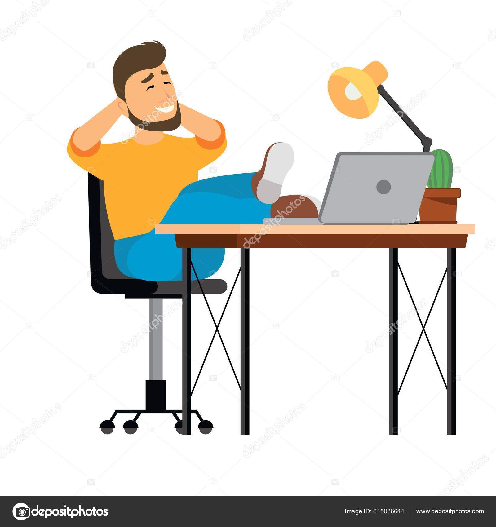 Male Programmer Laptop Relaxing Table White Background Stock Vector ...