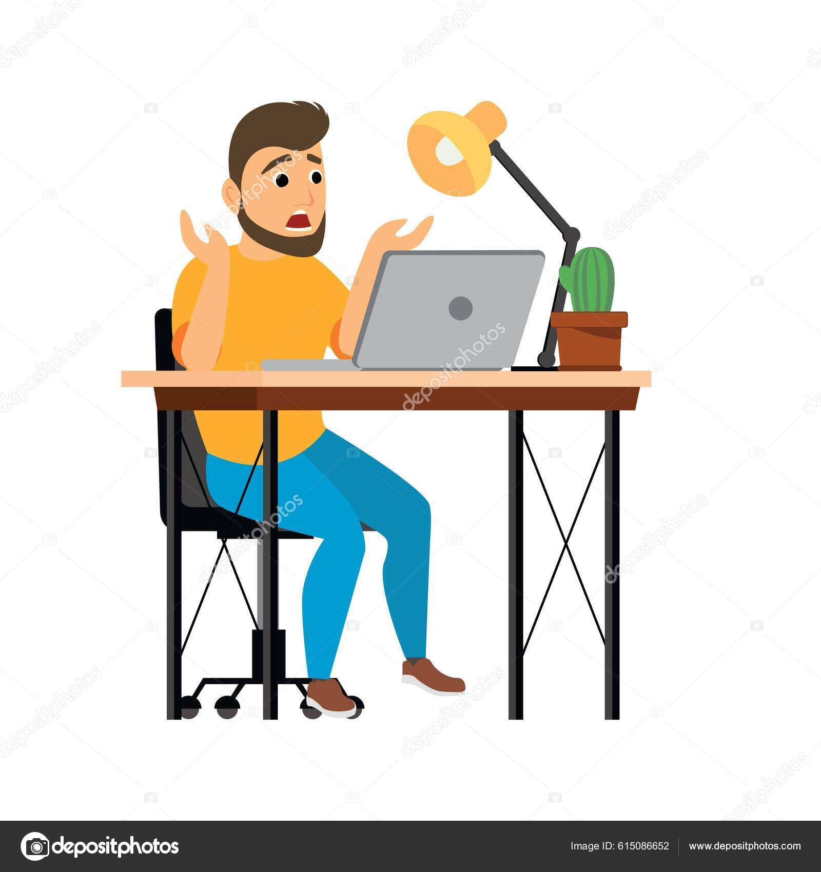 Shocked Male Programmer Laptop Table White Background Stock Vector by ...