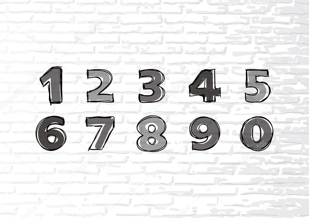 Hand Drawn Numbers Vector Sketch Illustration Isolated On A White