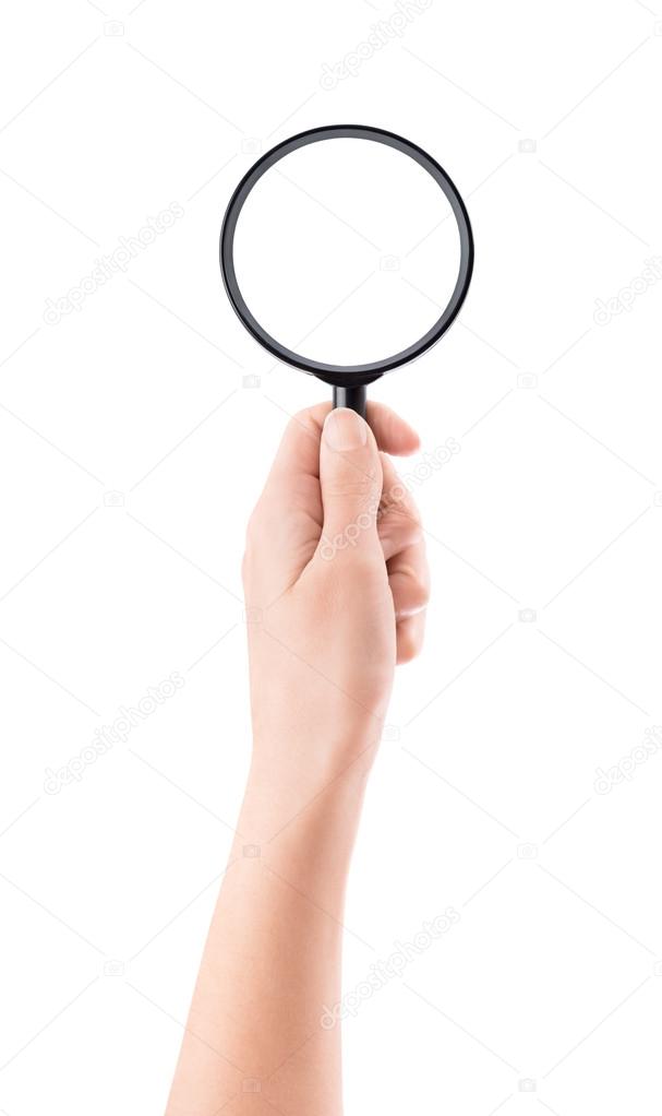Hand holding a magnifying glass Stock Photo by ©bloomua 23528205