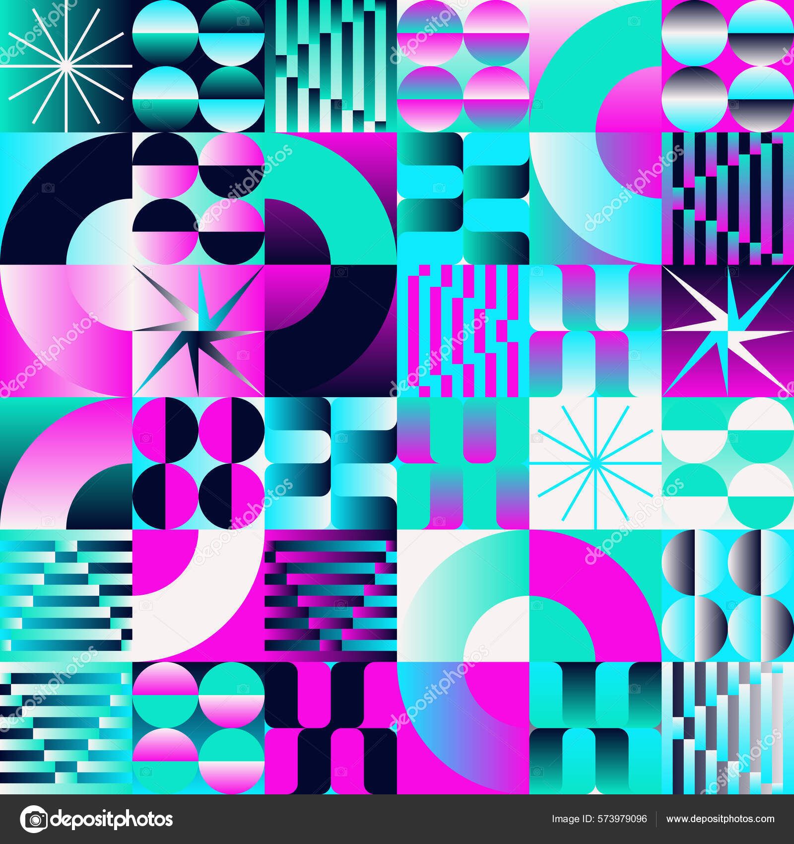 Neon Colored Abstract Vector Pattern Artwork Made Various Geometric ...