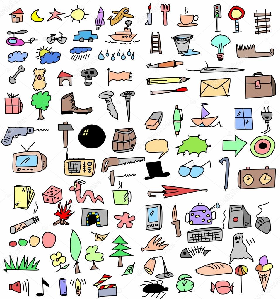 Big set color hand drawn objects Stock Illustration by ©dusan964 #20096817