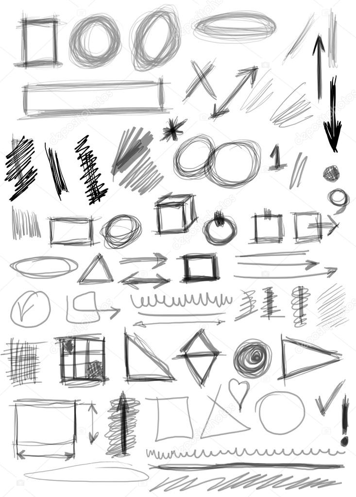 Set hand drawn shapes, line, circle, square, triangle Stock ...