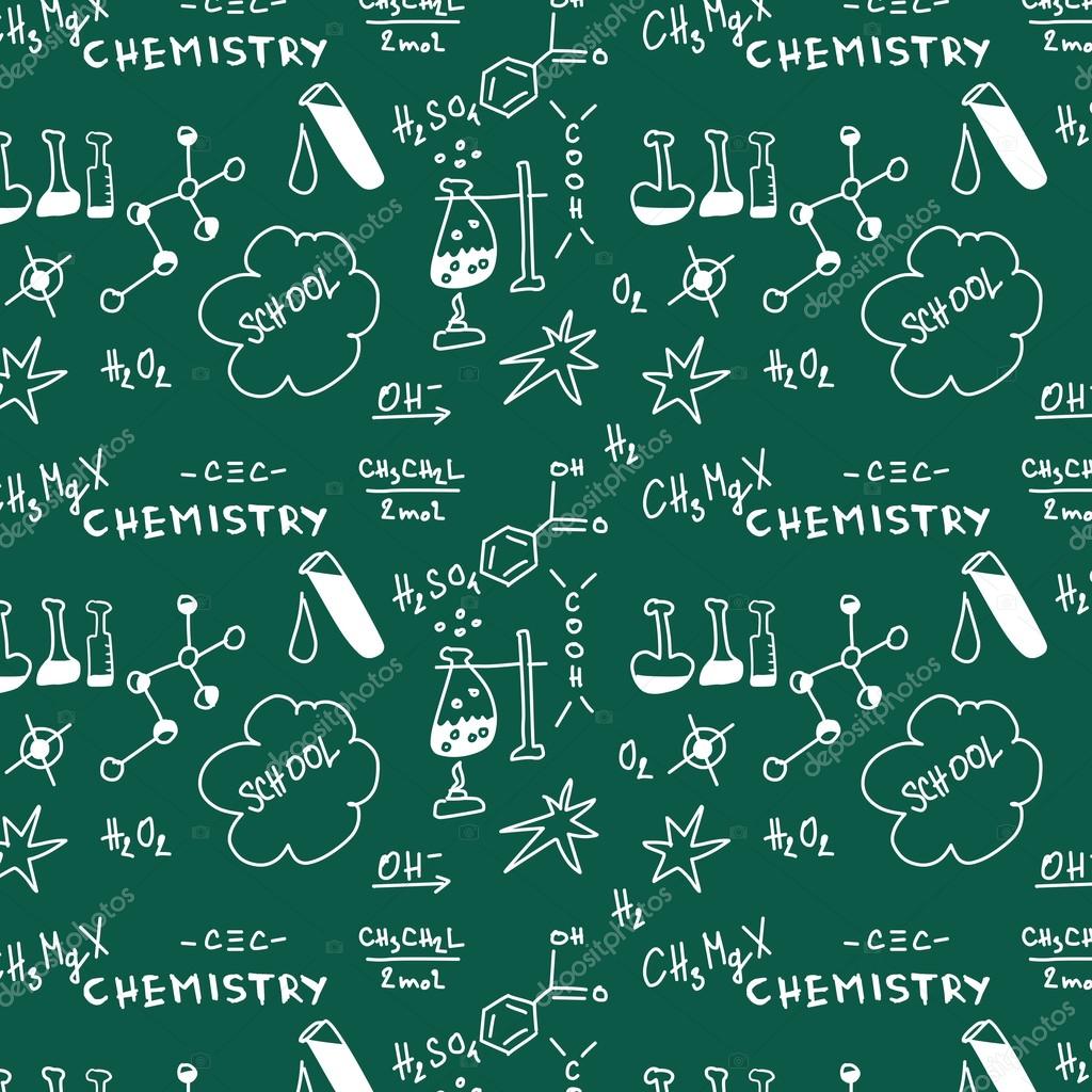 Doodle Chemistry pattern blackboard on green background — Stock Photo ...