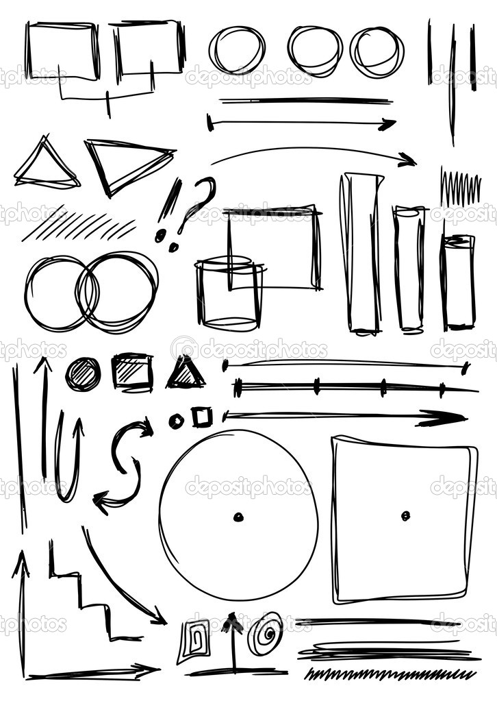 Doodle conjunto dibujado a mano línea y formas Ilustración de archivo ...