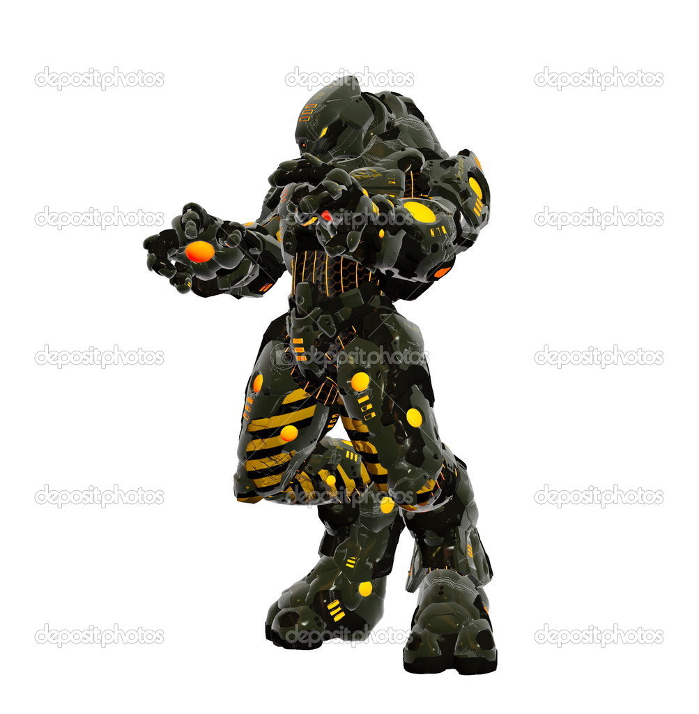 Futuristic alien in powerful combat armor — Stock Photo © greglith ...