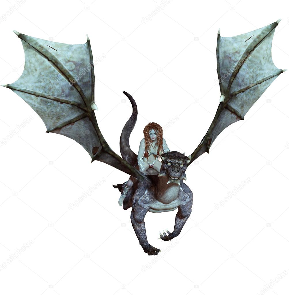 Lithe beauty poses in front of her dragon — Stock Photo © greglith ...