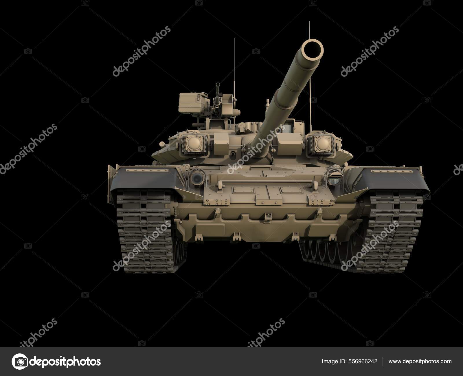 Powerful Military Tank Desert Sand Color Low Angle Front View — Stock ...