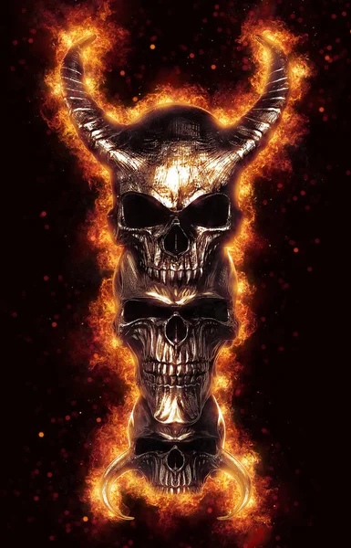 Three Heavy Metal Demon Skulls Flaming Eyes Flaming Screams Stock Photo ...