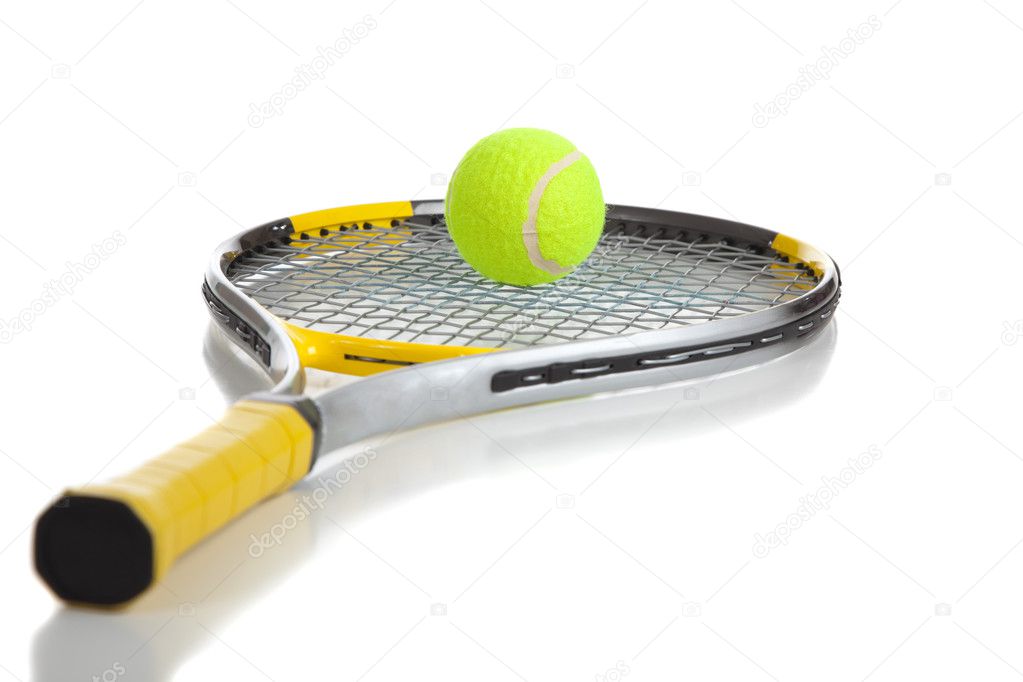 A tennis ball and racket on white Stock Photo by ©miflippo 13384237