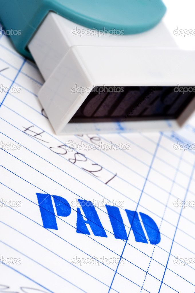 Blue paid stamp with an invoice on white Stock Photo by ©miflippo 13443179