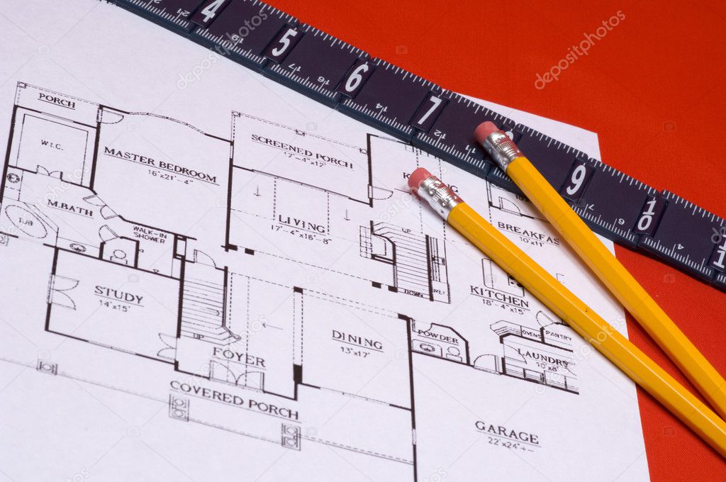 Ruler and pencils on house floorplan Stock Photo by ©miflippo 13930250
