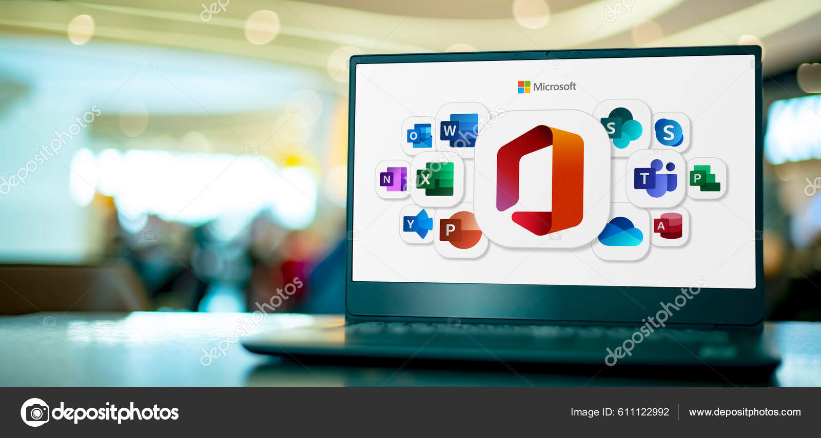Poznan Pol Sep 2022 Laptop Computer Displaying Logos Microsoft Office ... Poznan Pol Sep 2022 Laptop Computer Displaying Logos Microsoft Office ...