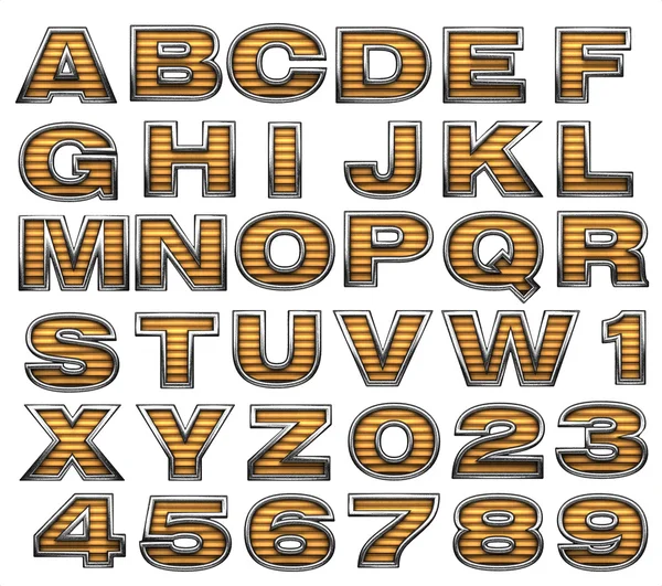 Full old metal alphabet letters, digits and punctuation marks is ...