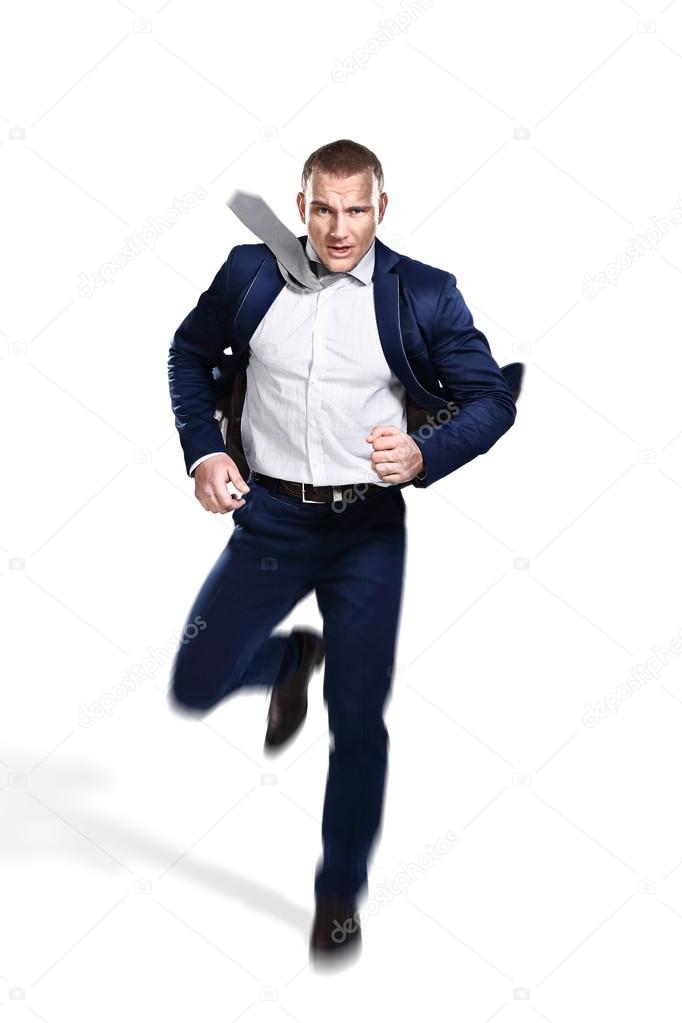 Young business man running isolated on white background Stock Photo by ...