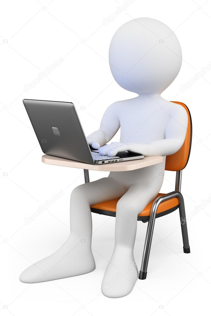 3D white people. Student in class with a laptop Stock Photo by ©real ...