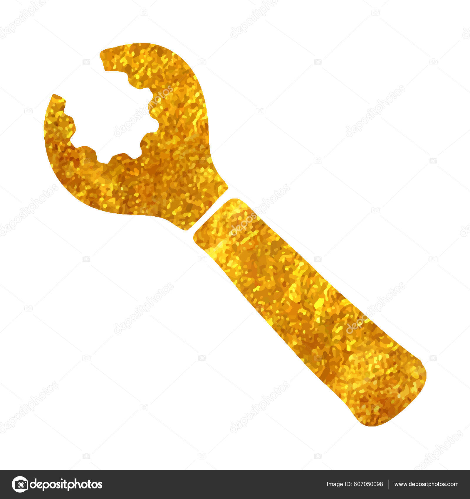 Hand Drawn Wrench Icon Gold Foil Texture Vector Illustration Stock ...