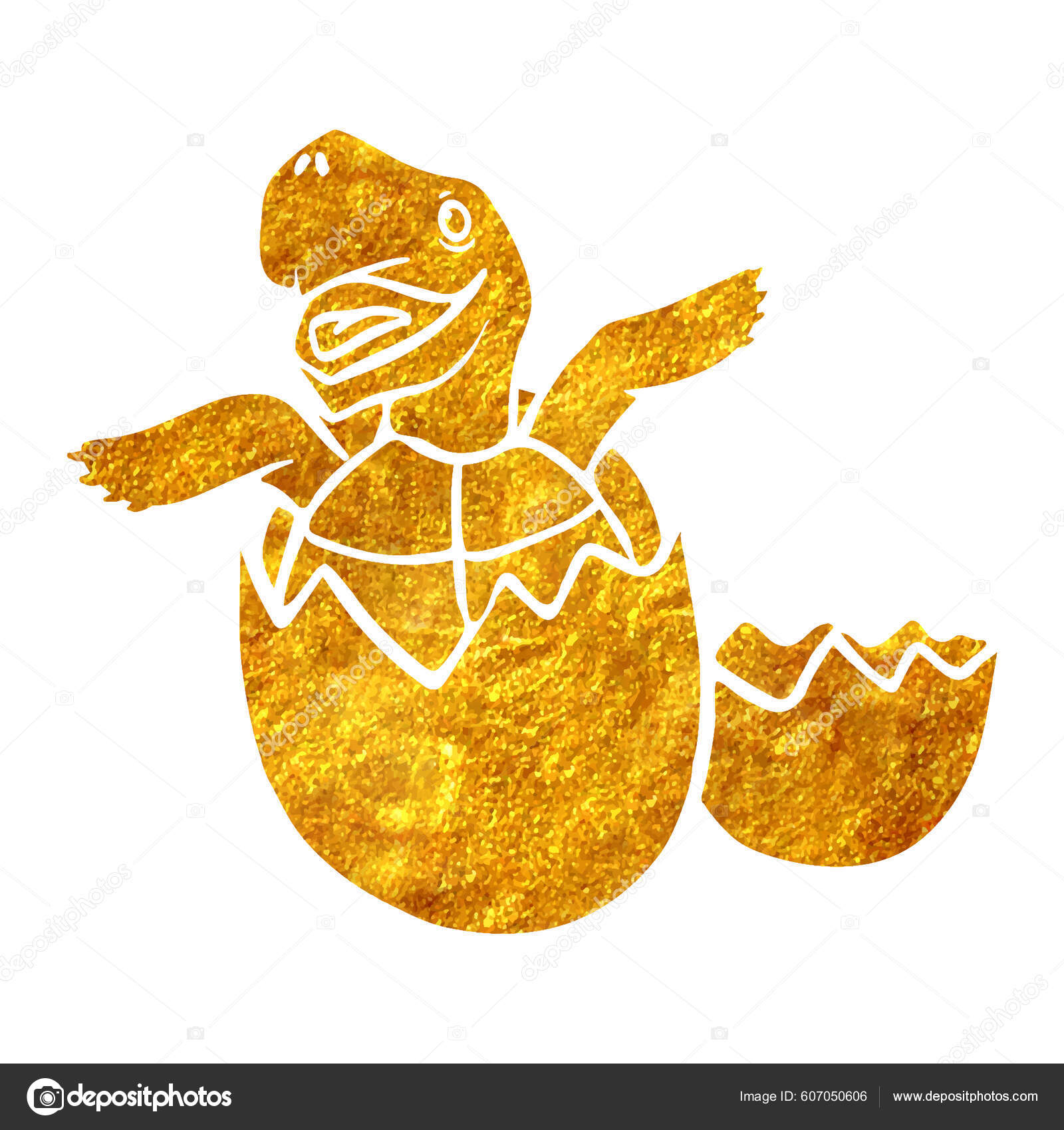 Hand Drawn Tortoise Hatching Icon Gold Foil Texture Vector Illustration ...