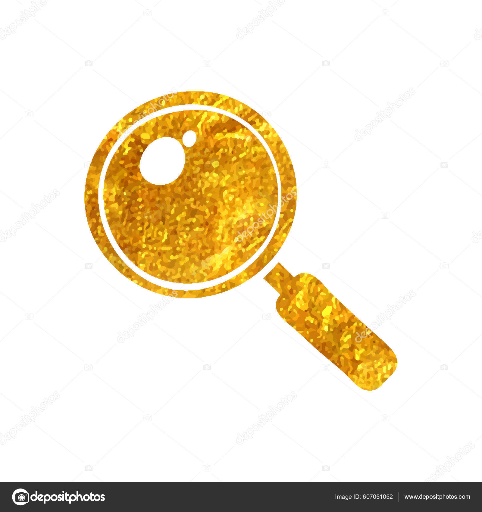 Hand Drawn Magnifier Icon Gold Foil Texture Vector Illustration Stock ...