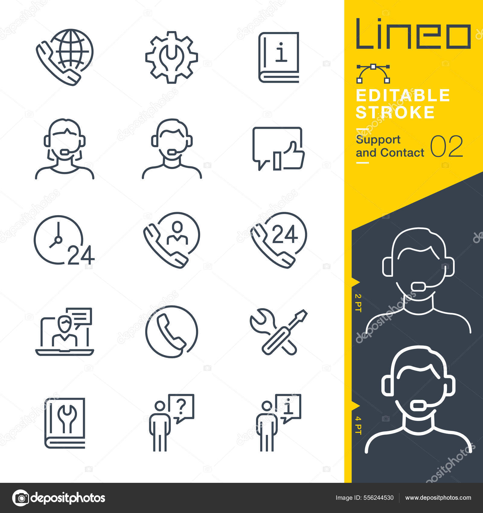 Lineo Editable Stroke Contact Support Line Icons Stock Vector Image by ...