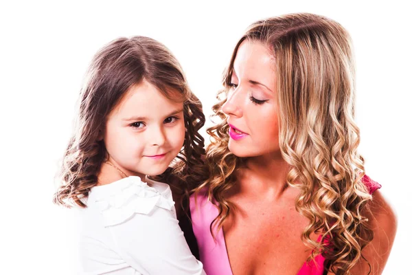Beautiful Redhead Mother Daughter Smiling Each Other Isolated White