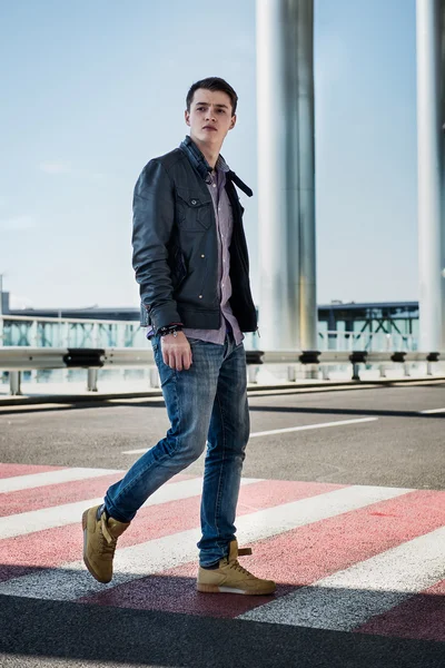 Urban fashion man walking thought crosswalk - Stock Image - Everypixel